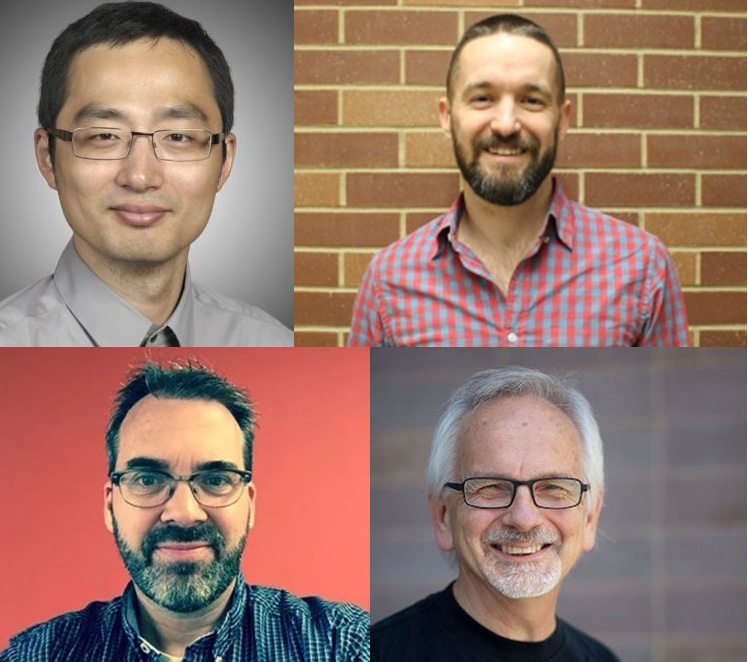 Portraits of panelists Adam Brummett, Brent Benson, Perry Samson, and ...