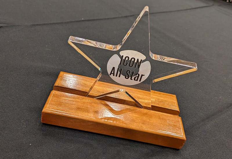 Clear star trophy with the ICON logo and the words ICON All Star